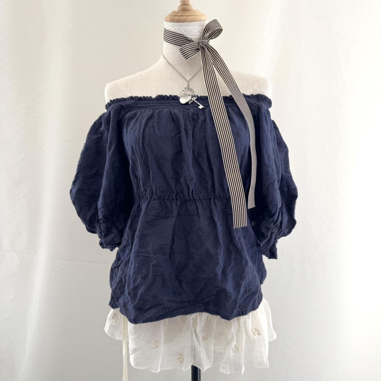 Navy blue Old Navy off-the-shoulder top with puffy... | Depop