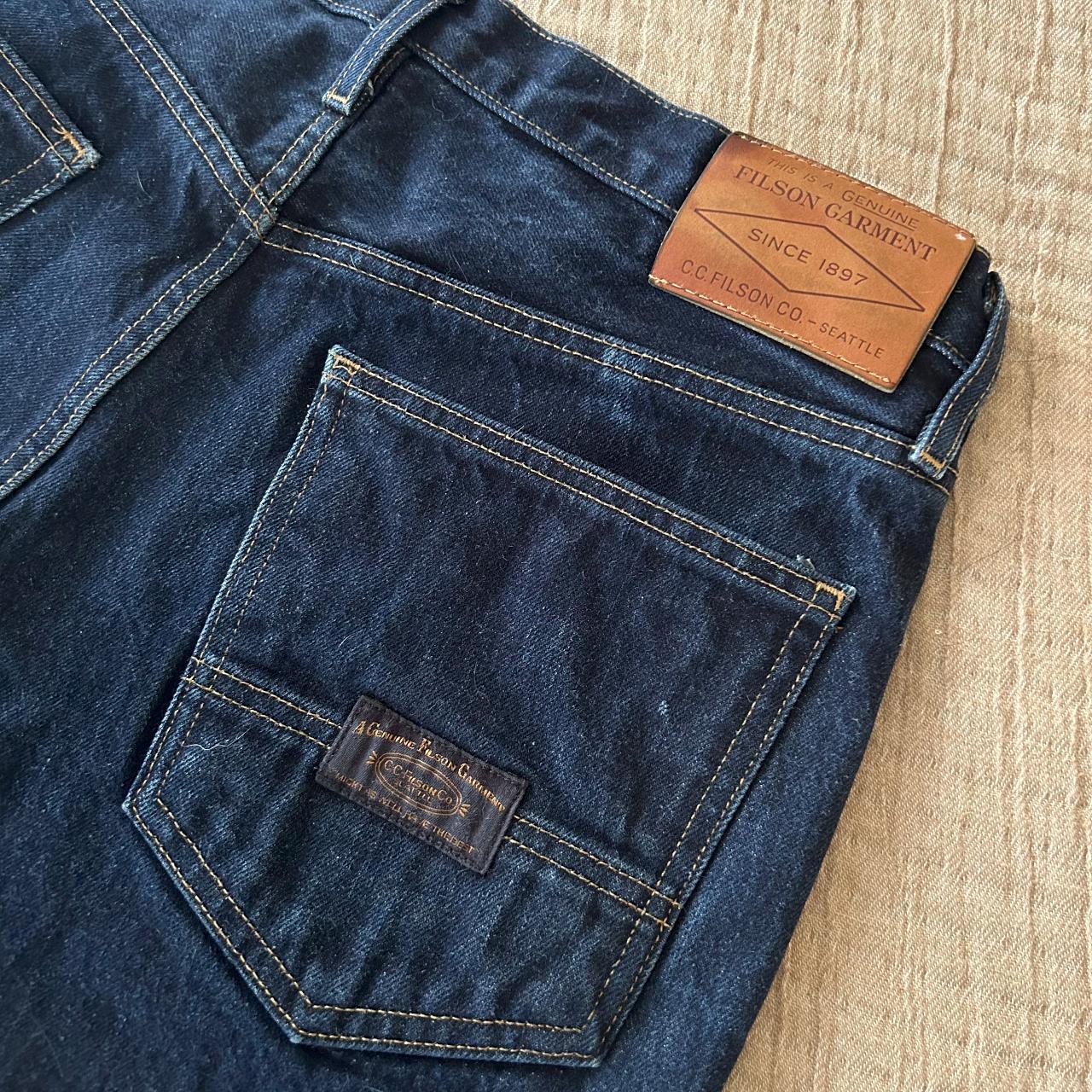 Filson men's dark blue double front jeans 33 x... - Depop