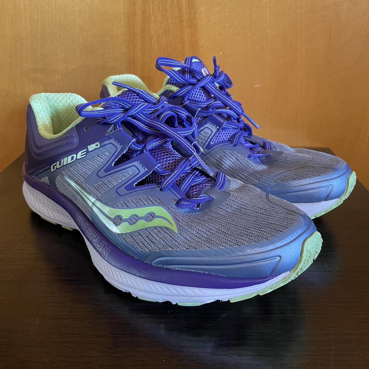 Saucony Guide ISO purple and green trainers Size
