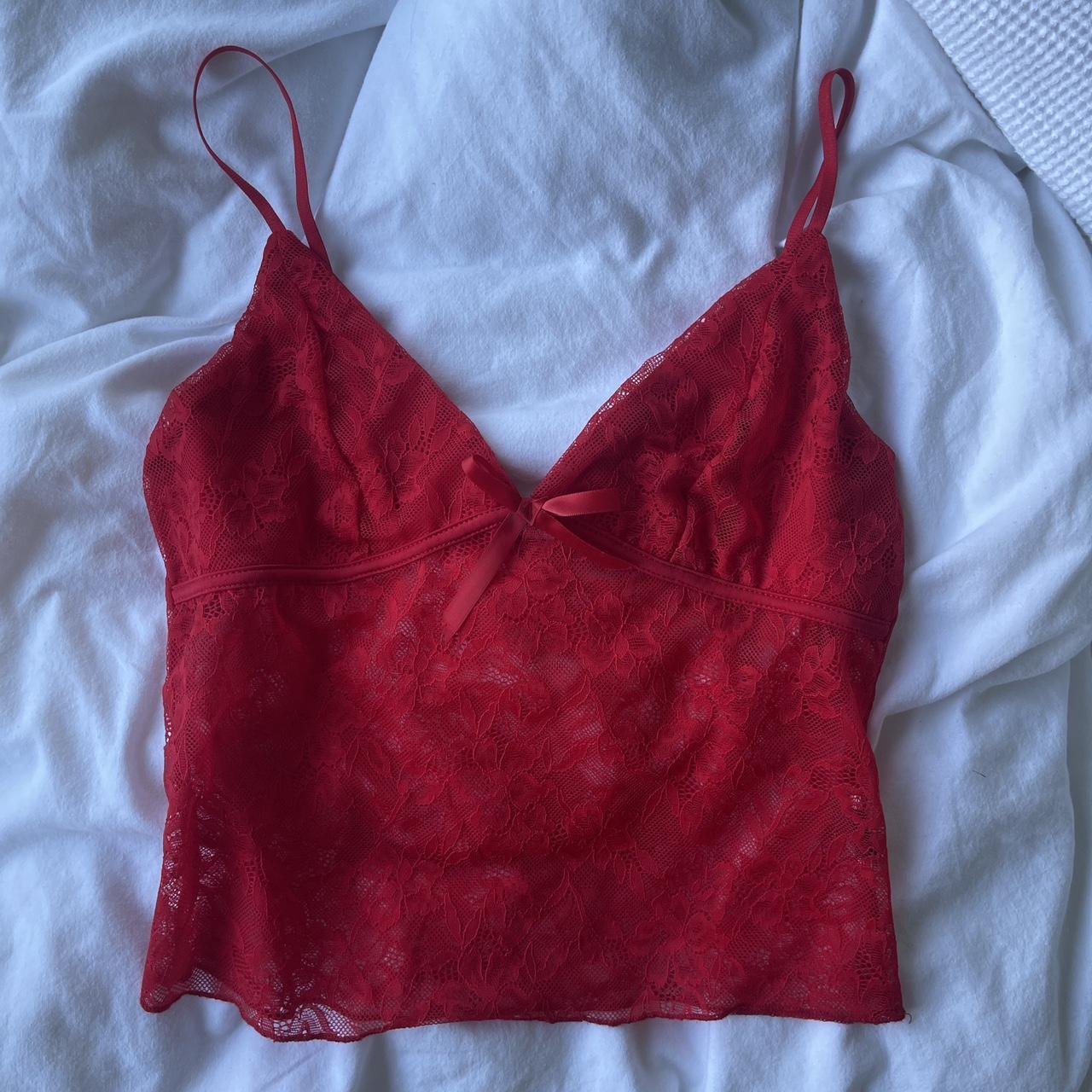 cute red lace top size small brand new - Depop
