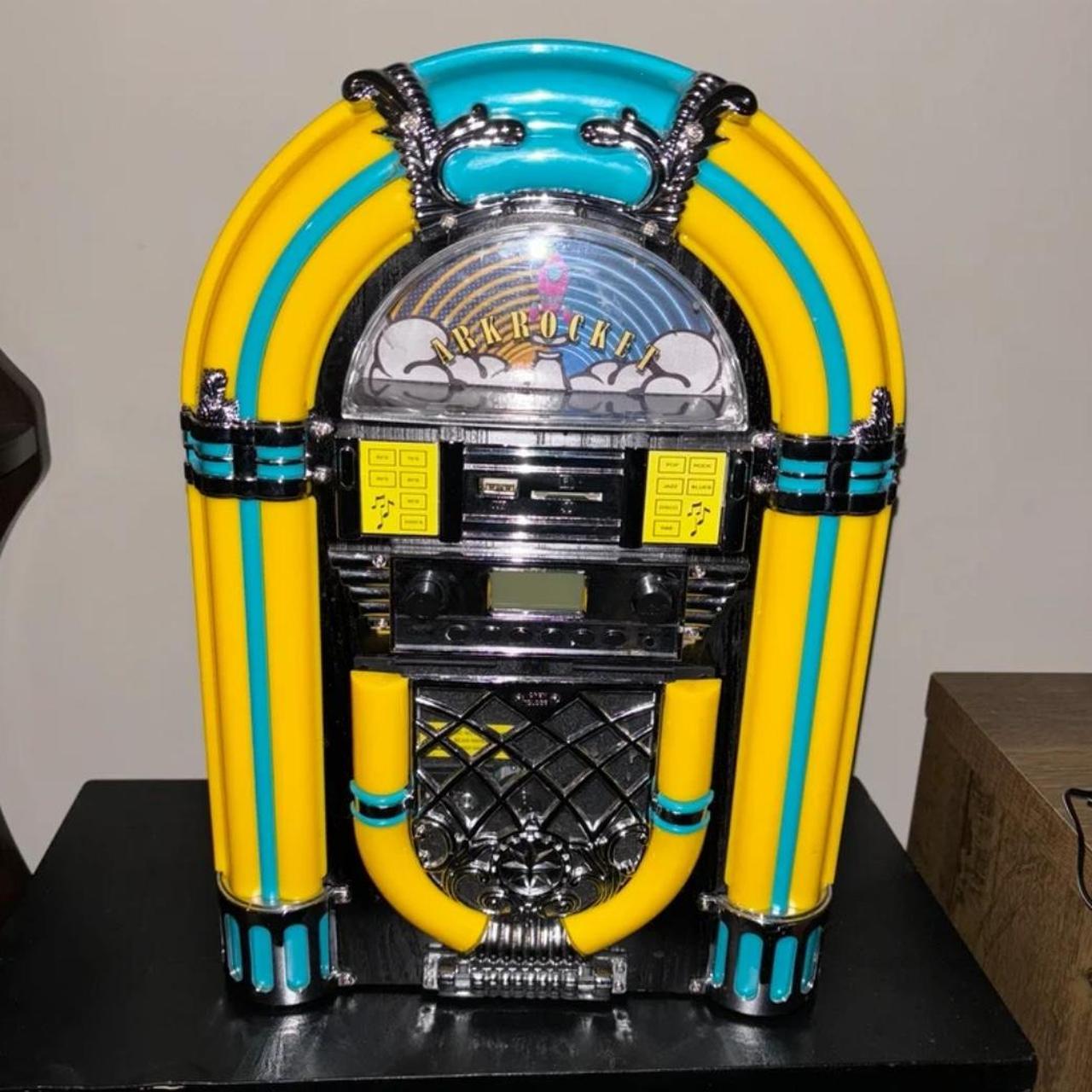 1990s yellow and blue jukebox with Bluetooth/CD... - Depop