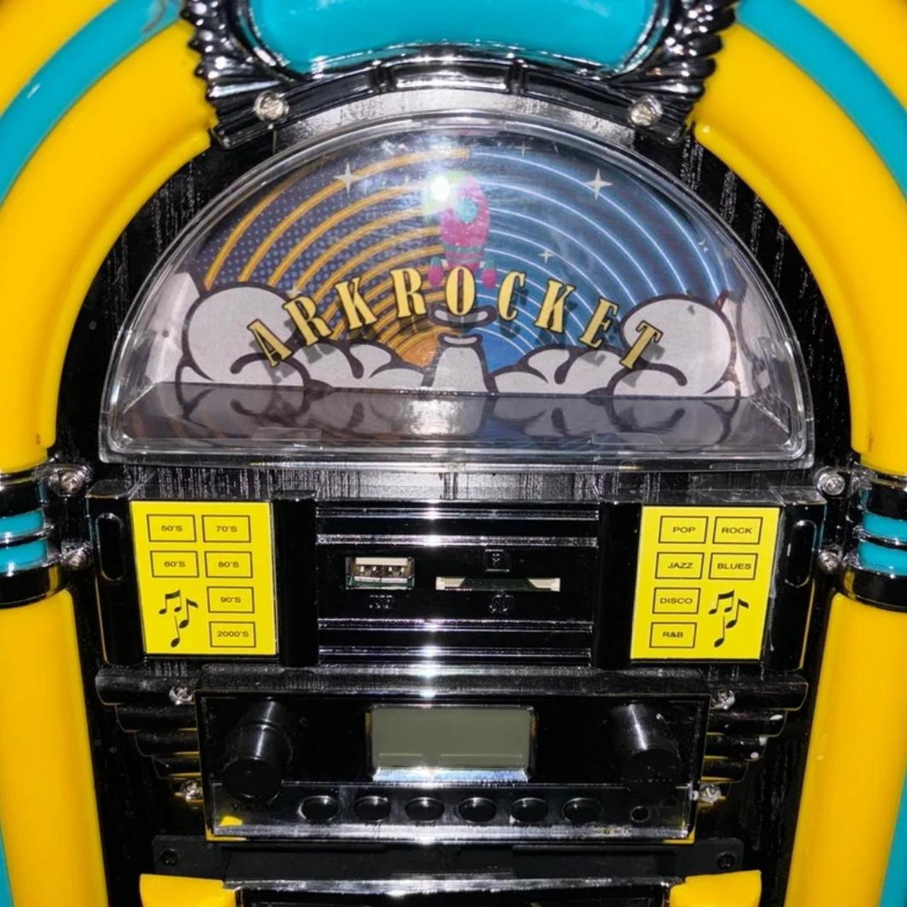 1990s yellow and blue jukebox with Bluetooth/CD... - Depop
