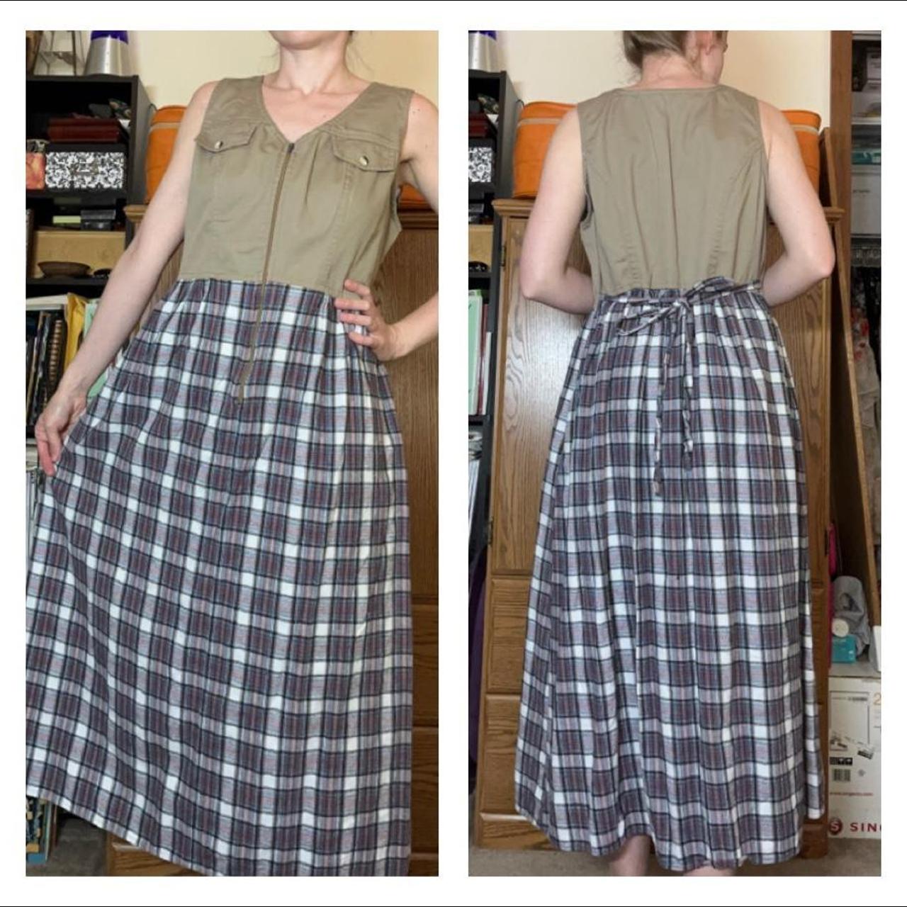 Vintage 90s plaid flannel jumper / pinafore maxi... - Depop