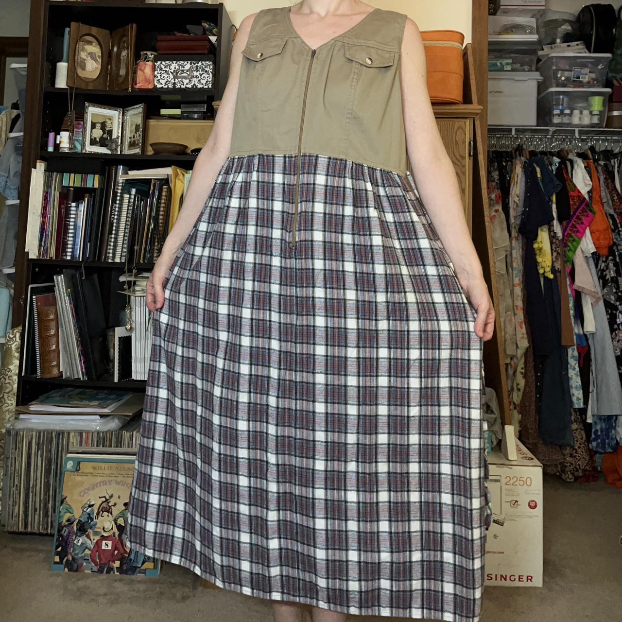 Vintage 90s plaid flannel jumper / pinafore maxi... - Depop