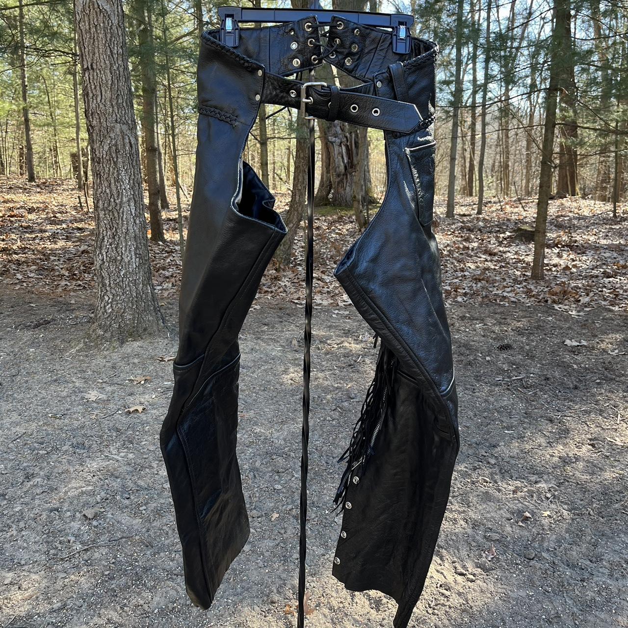 Vintage 80s genuine leather fringe chaps by Leather... | Depop