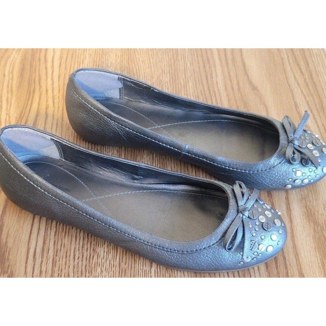 Calvin Klein Metallic Gray Flats With Bow And... - Depop