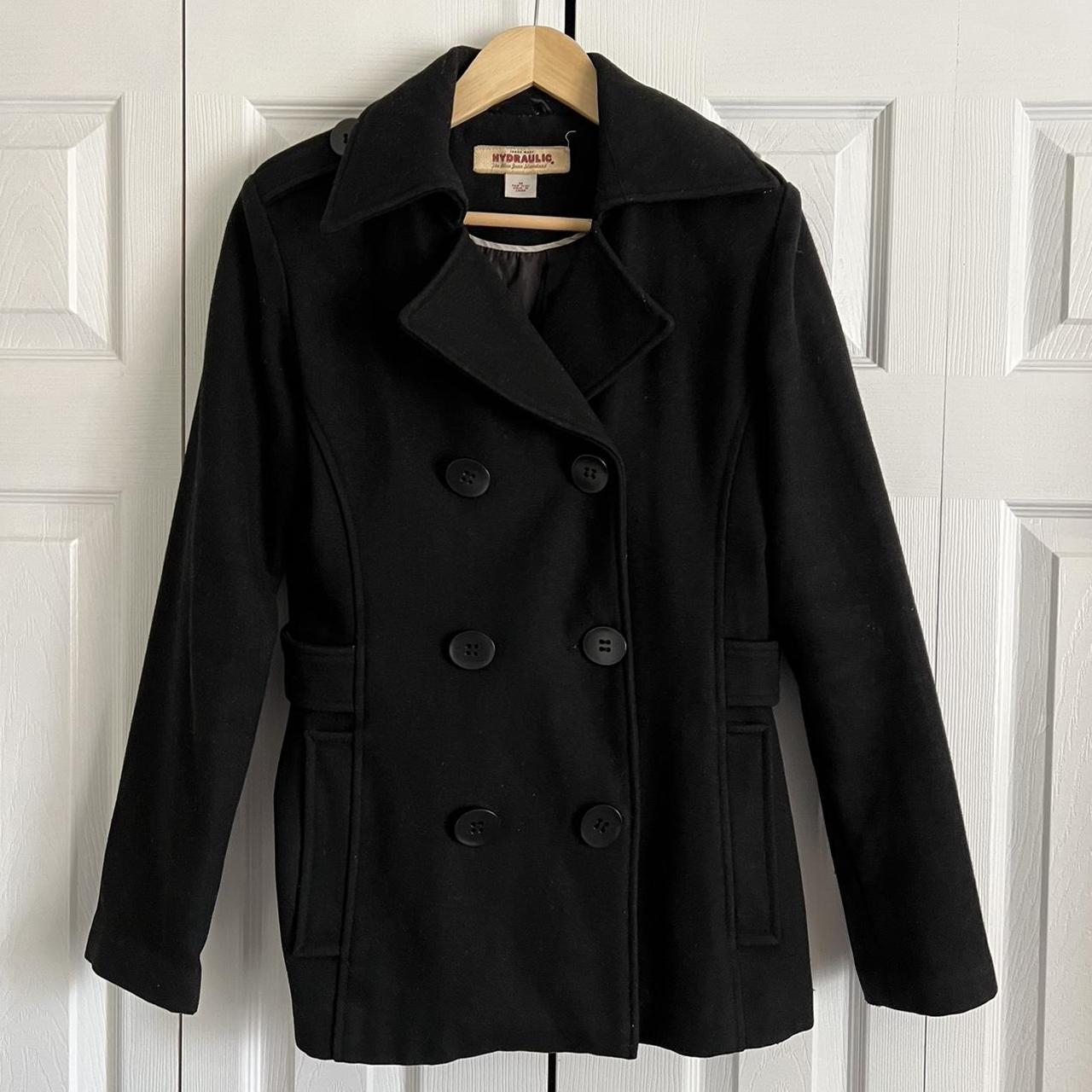 Black pea coat with pockets Women’s medium Partially... - Depop