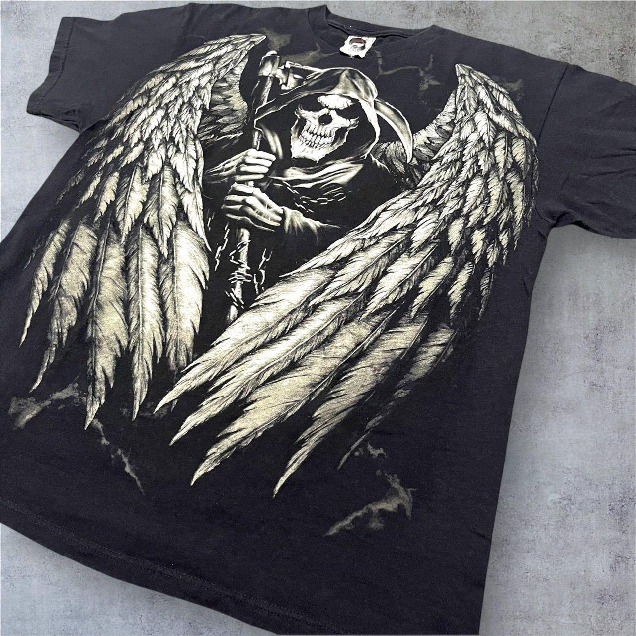 Vintage Y2K Black White Emo Grunge Grim Reaper Skull... - Depop