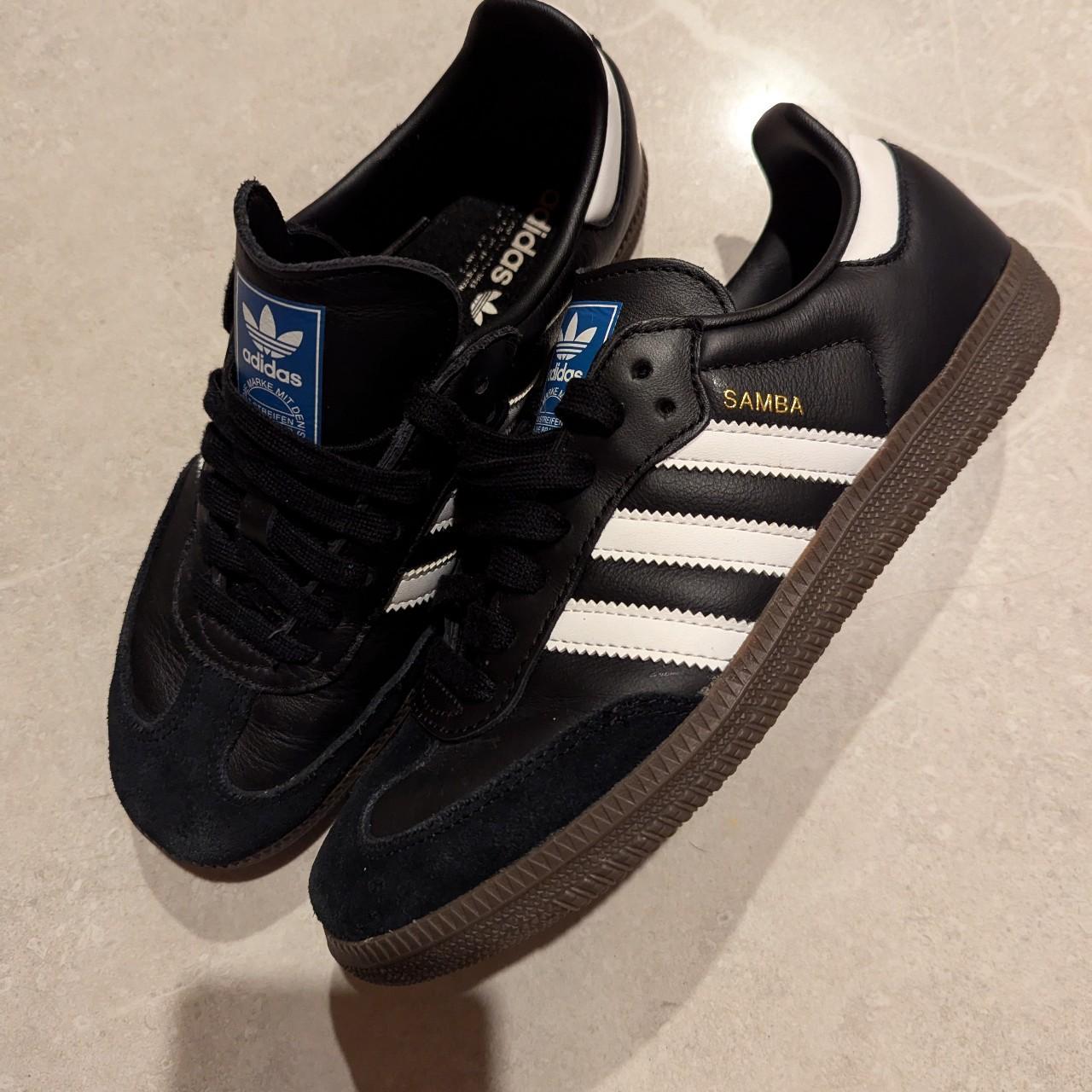 Original black sambas, worn twice for a couple of... - Depop