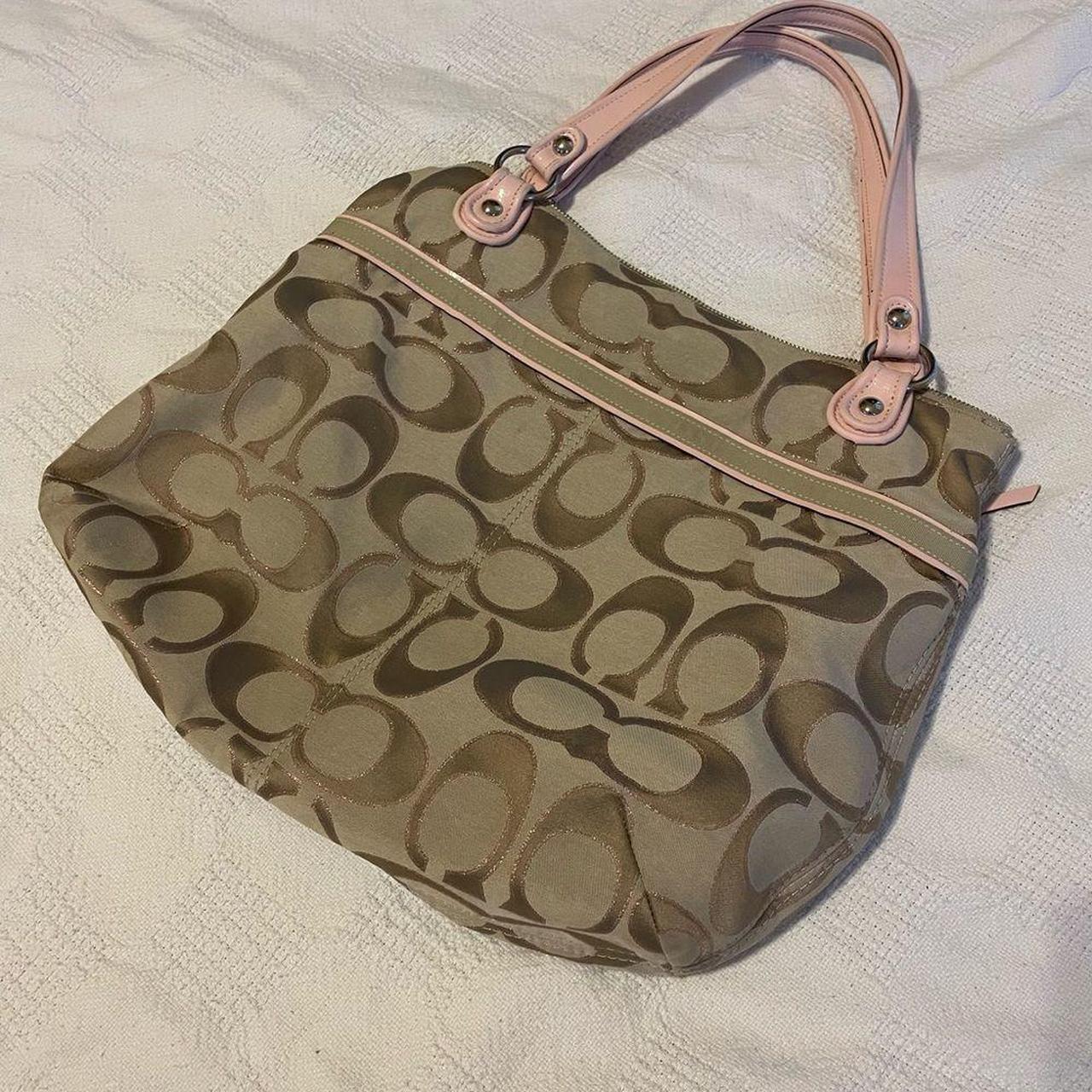 Coach 18979 Poppy Signature Tan and Pink Tote Has a... - Depop