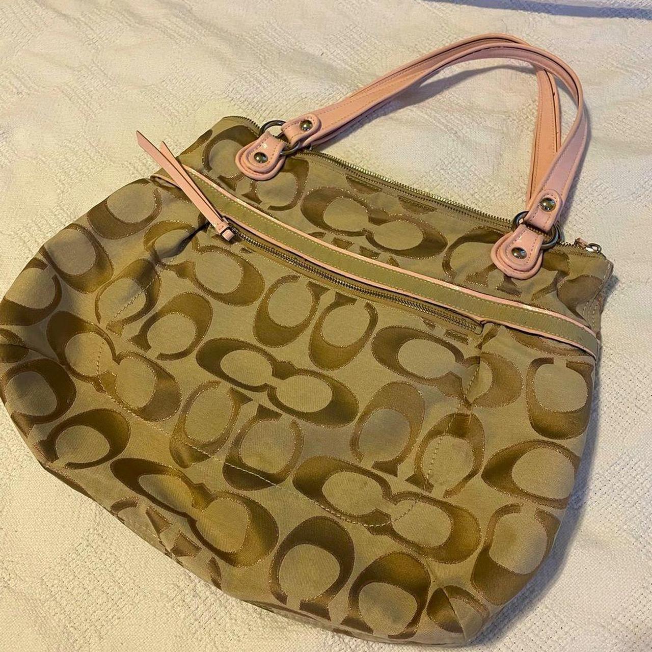Coach 18979 Poppy Signature Tan and Pink Tote Has a... - Depop