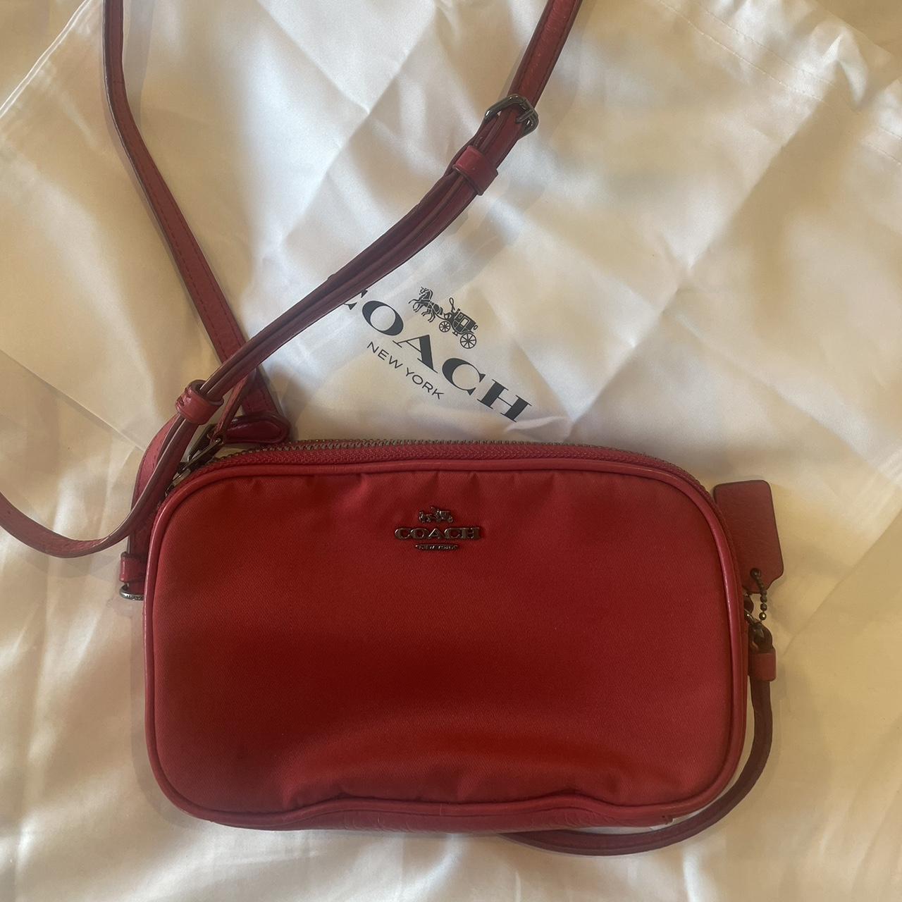 Coach Red Nylon Bag with silver hardware. Leather... | Depop