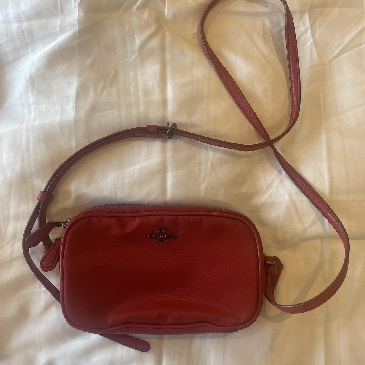 Coach Red Nylon Bag with silver hardware. Leather... | Depop