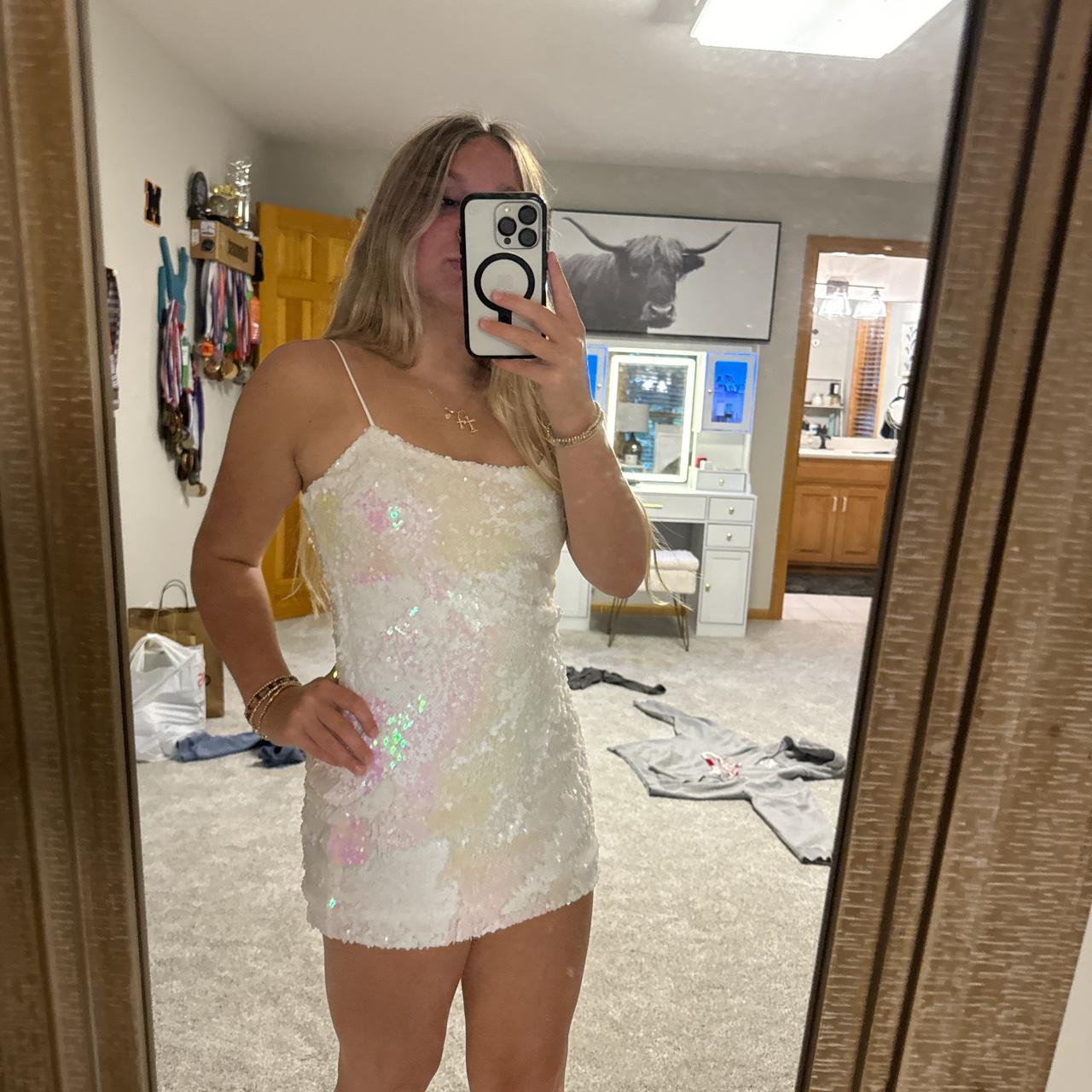 Lucy in the sky white and multi-coloured flipable... | Depop