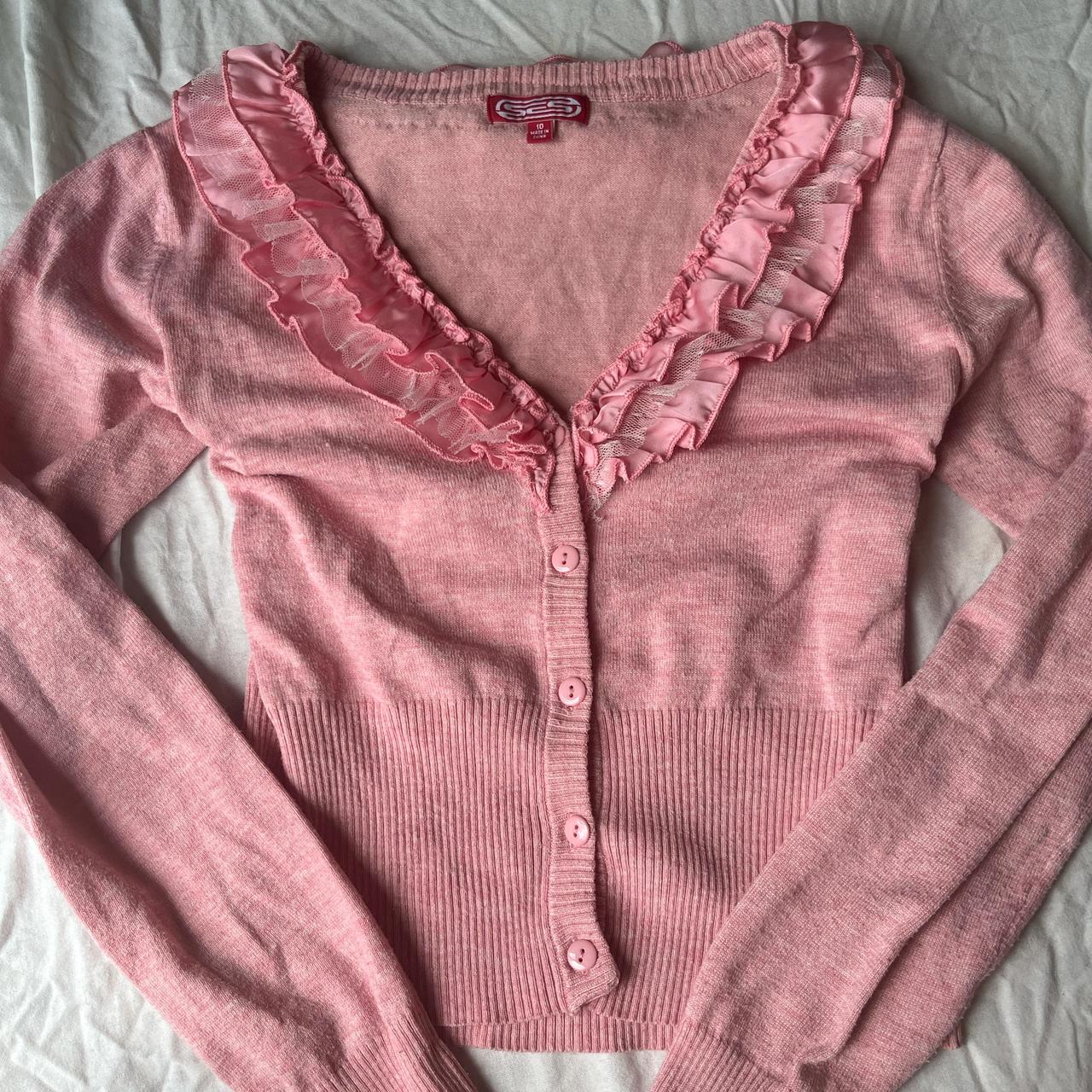 Pink ruffle cardigan Selling on behalf of the... | Depop