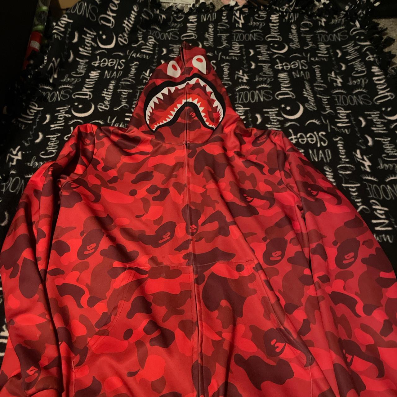 Rare BAPE red and black camo shark hoodie #streetwear | Depop