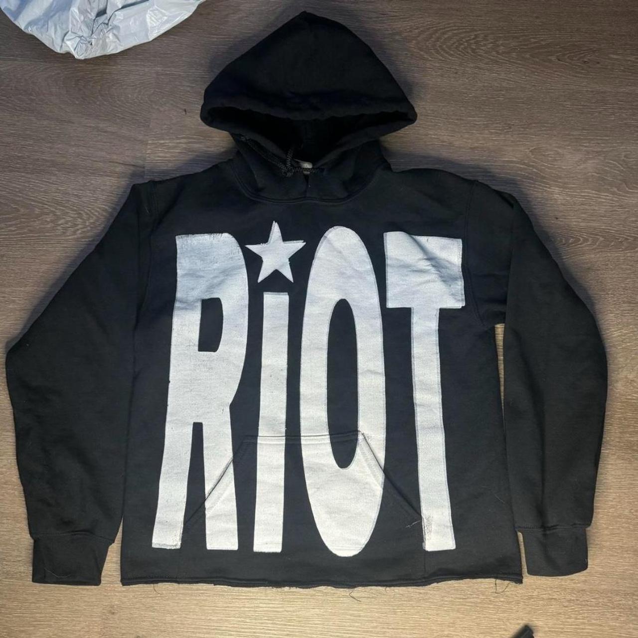Riot black and white hoodie (DM B4 BUYING I OFFER... - Depop