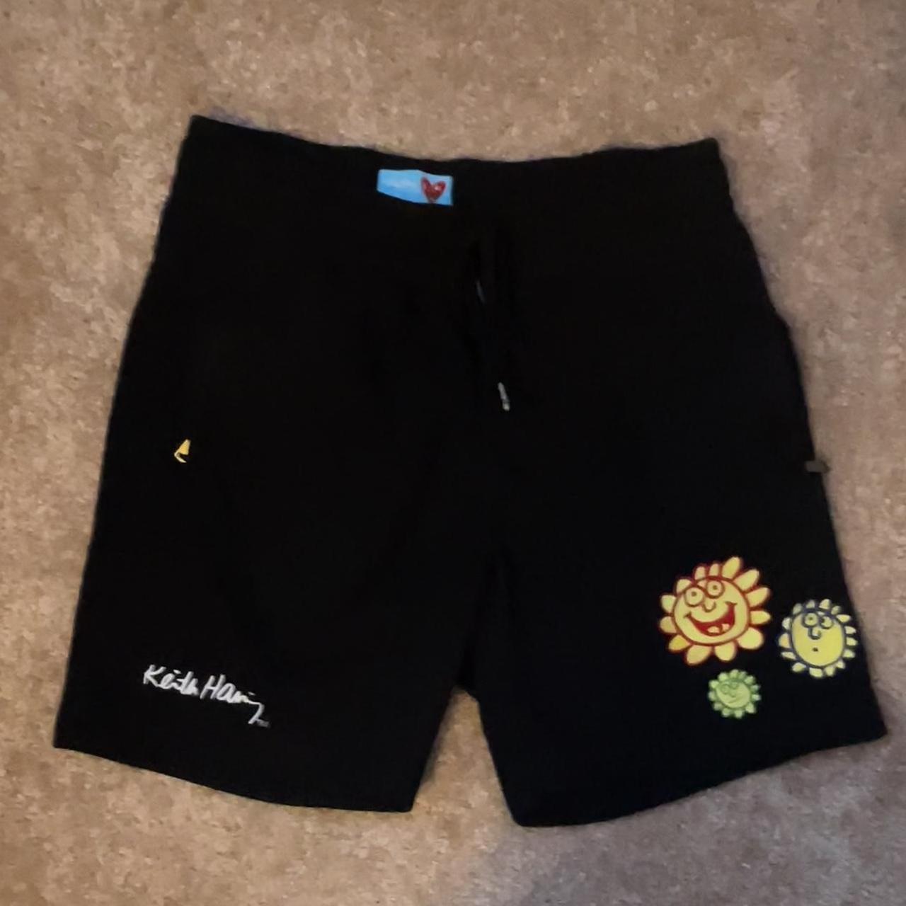 Black Keith haring shorts with patchwork - Depop