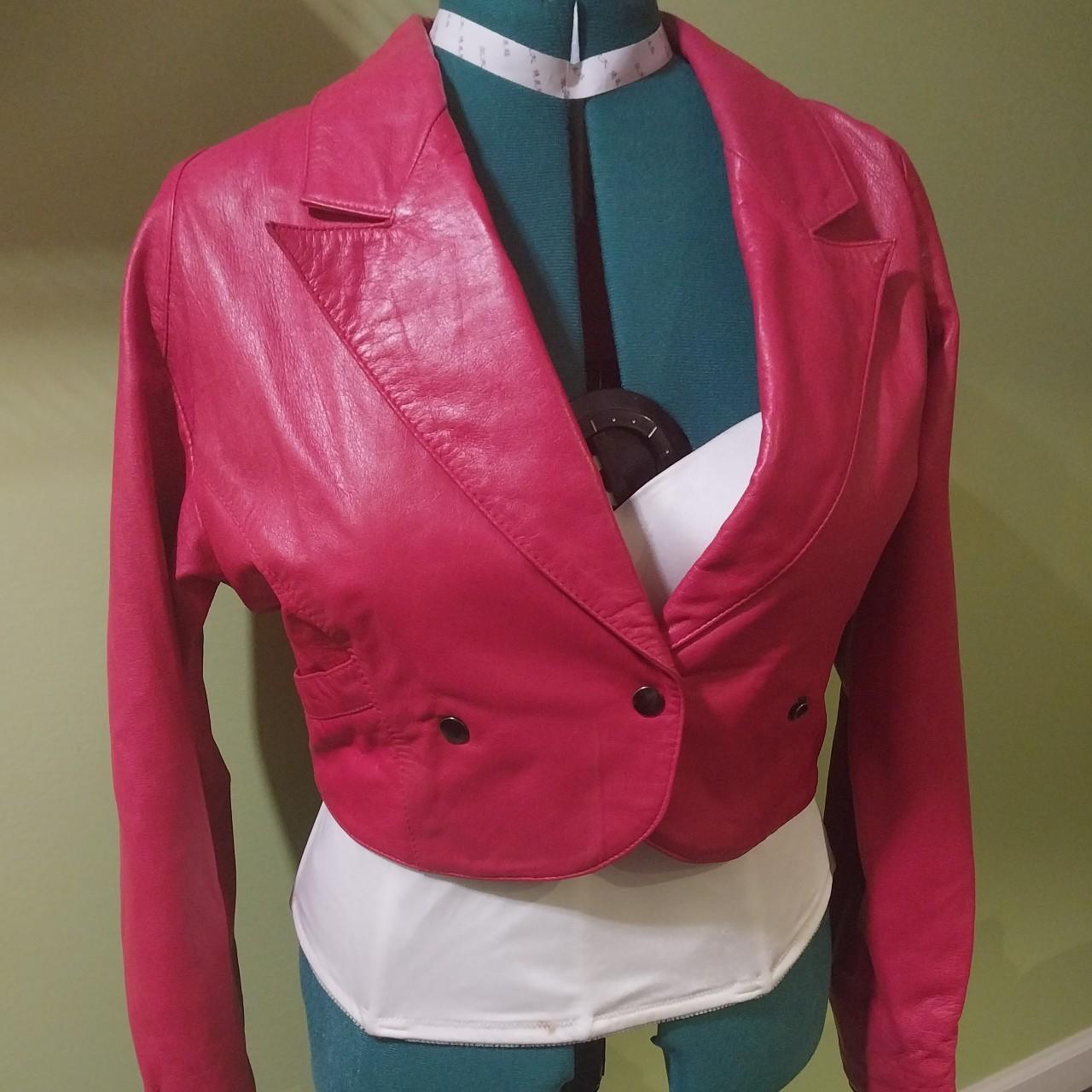 Red leather crop blazer style jacket - Depop