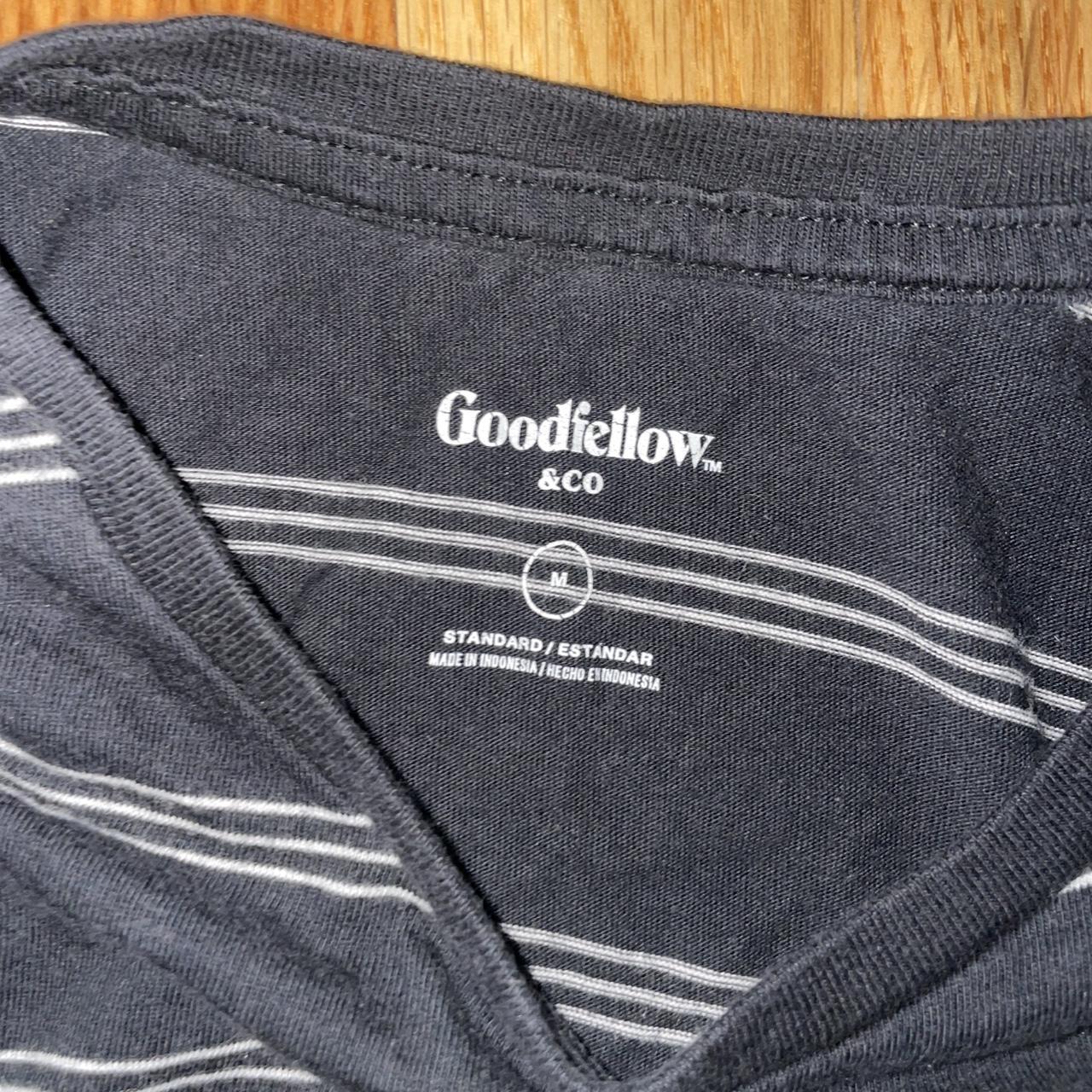 Navy and white Goodfellow striped t-shirt size:... - Depop