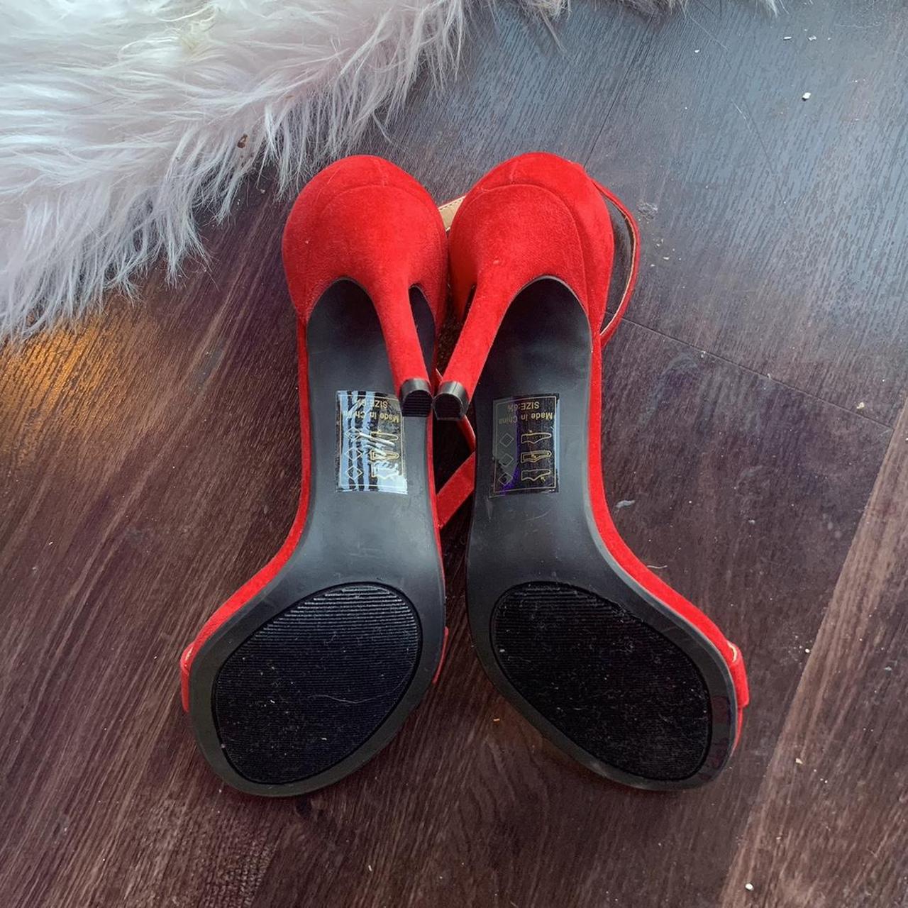 Red suede high heels with ankle strap... - Depop
