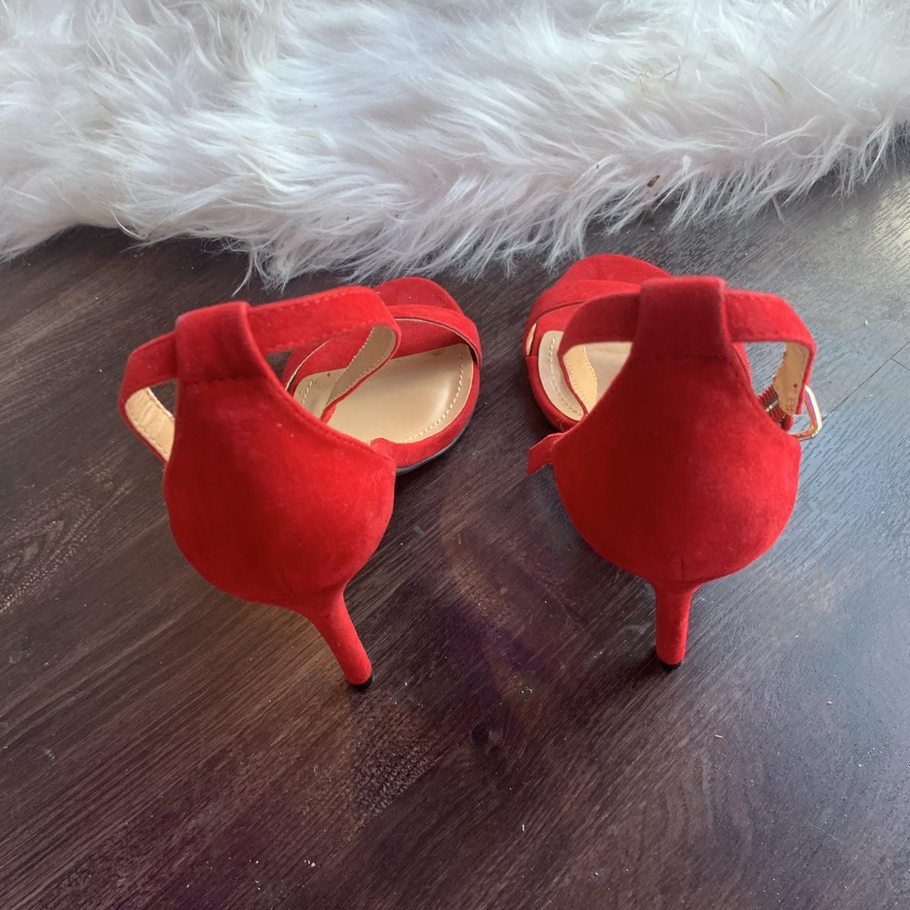 Red suede high heels with ankle strap... - Depop