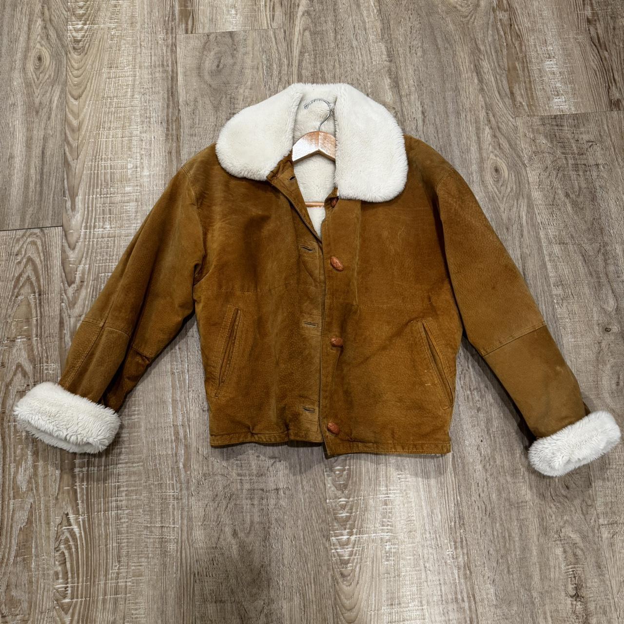 Beautiful tannish brown vintage coat with white fur... | Depop