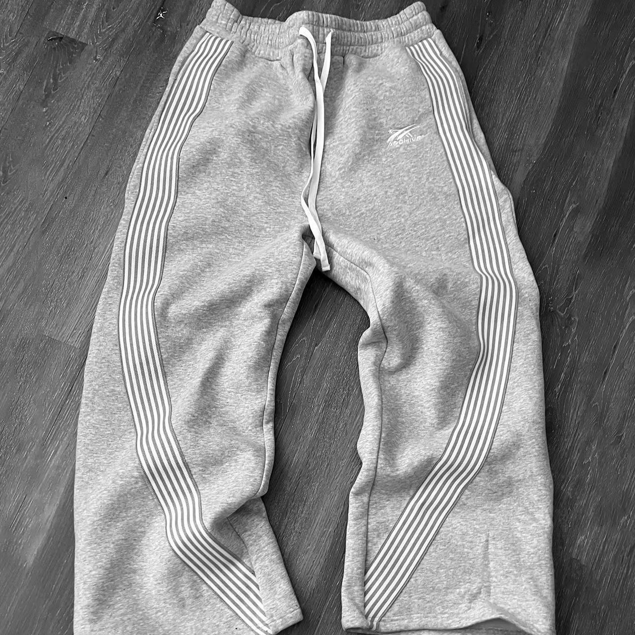 Archive Grey Striped Sweats - elastic Waistband -... | Depop