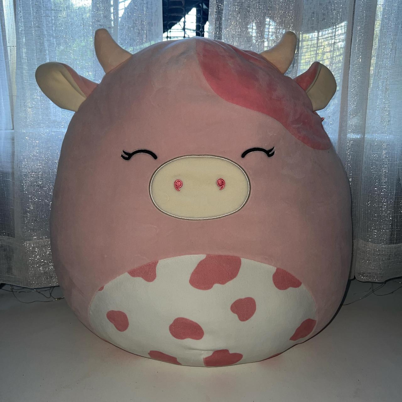 16 inch pink cow squishmallow, great condition, tag... - Depop