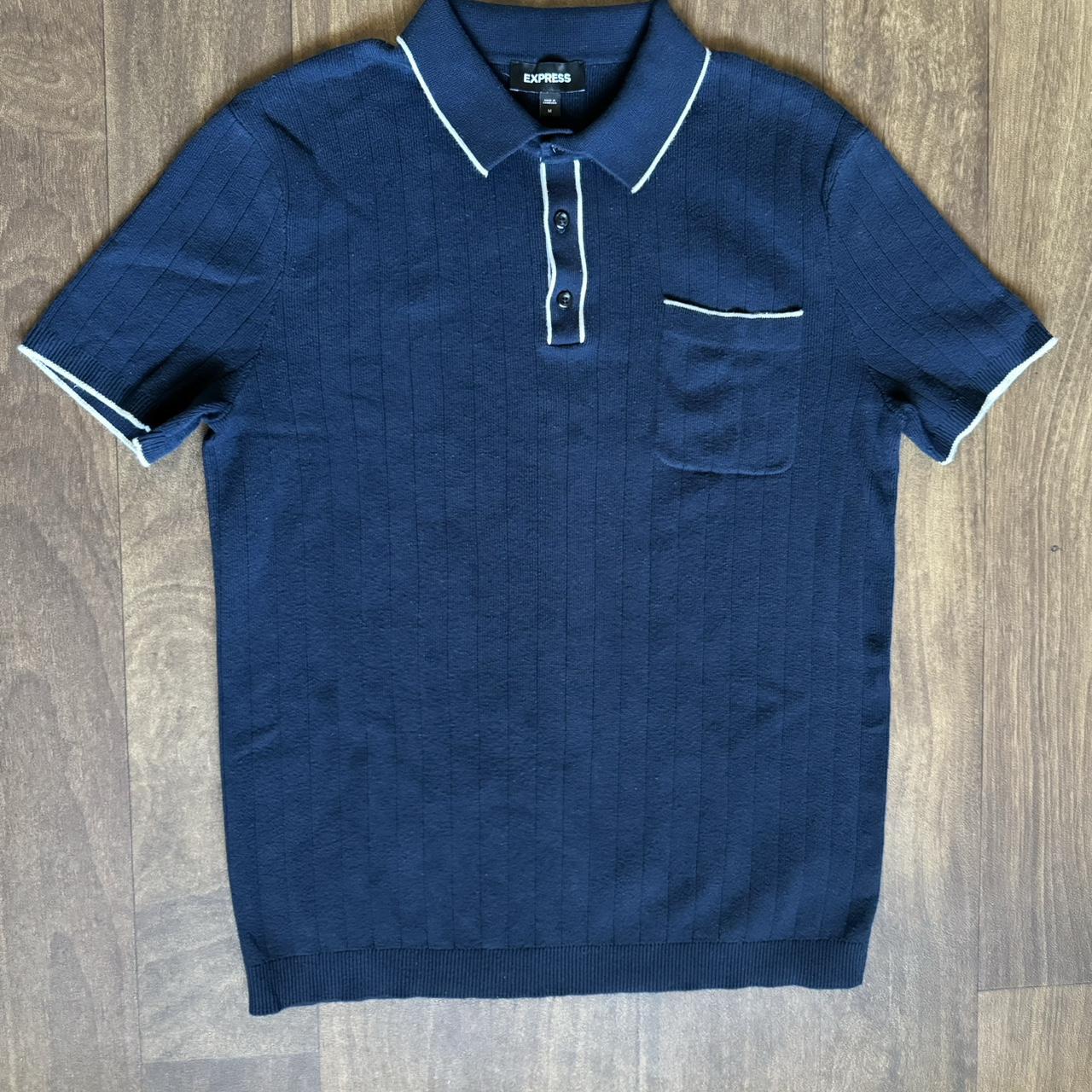Medium” EXPRESS men’s navy and white polo shirt ... - Depop