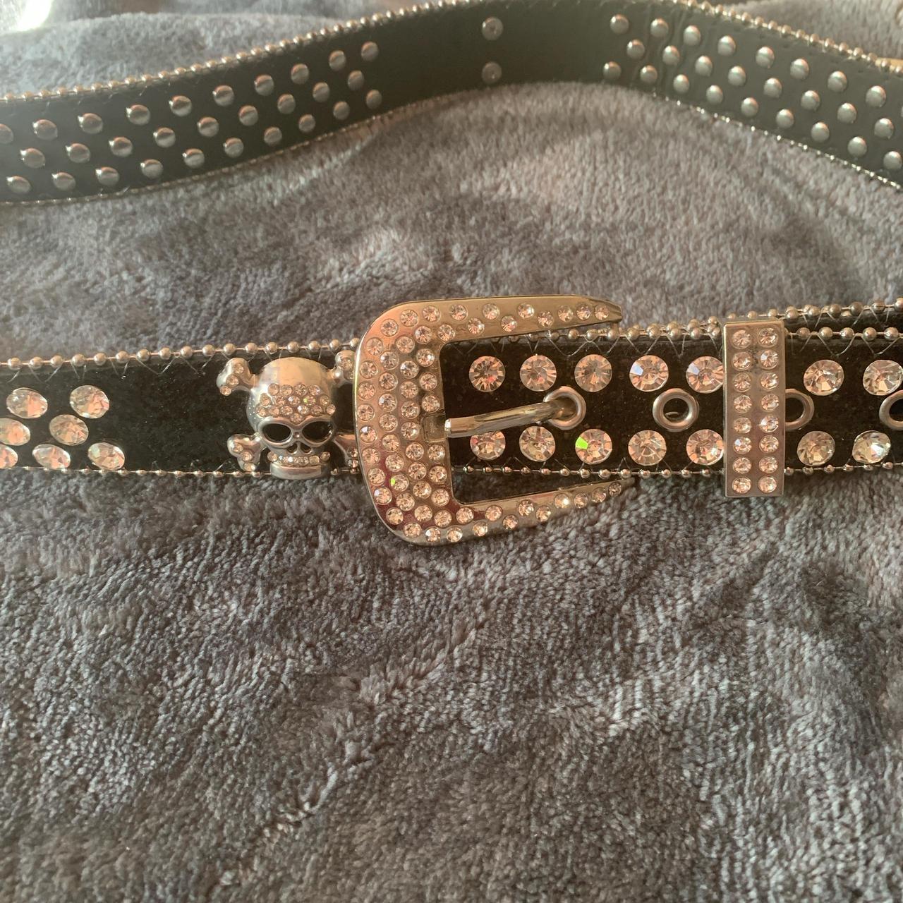 Black and silver rhinestone skull belt... | Depop