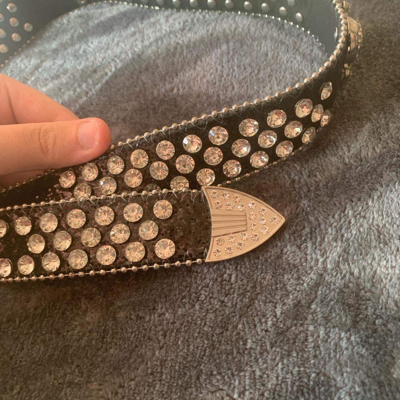 Black and silver rhinestone skull belt... | Depop