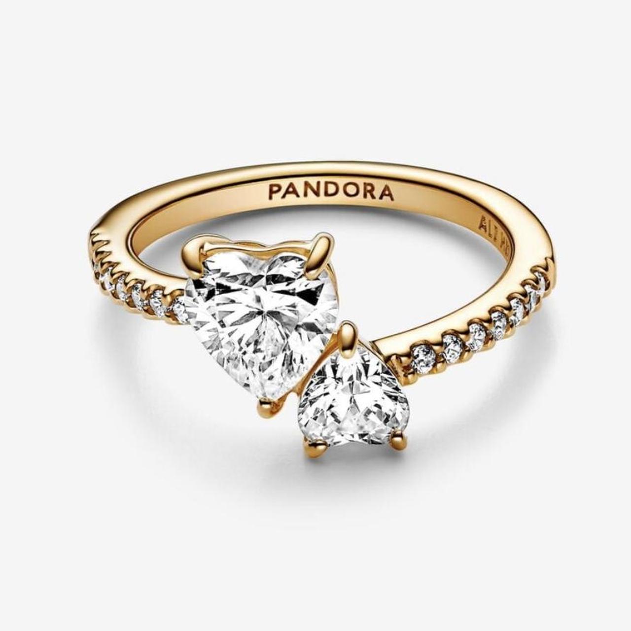 Pandora Double heart sparkling ring In excellent... - Depop