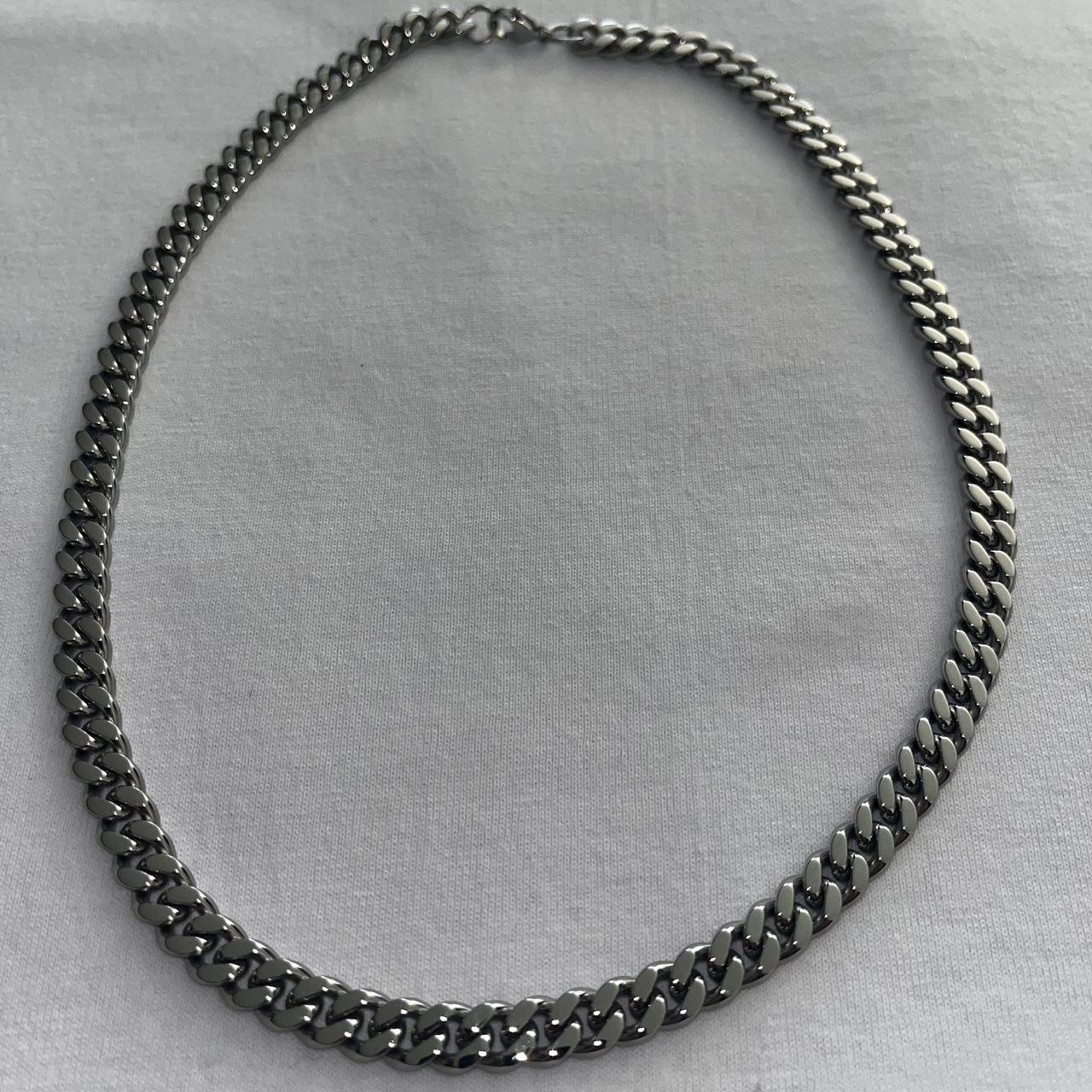 Silver 20 inch Cuban link 8mm chain necklace... | Depop