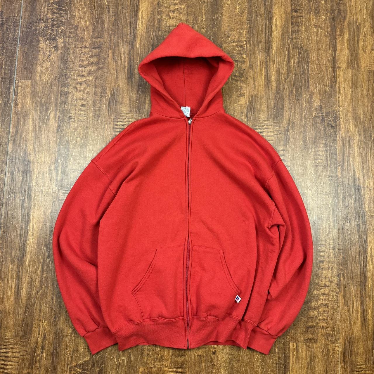 late 90s/early 2000s russell blank red zip-up... - Depop
