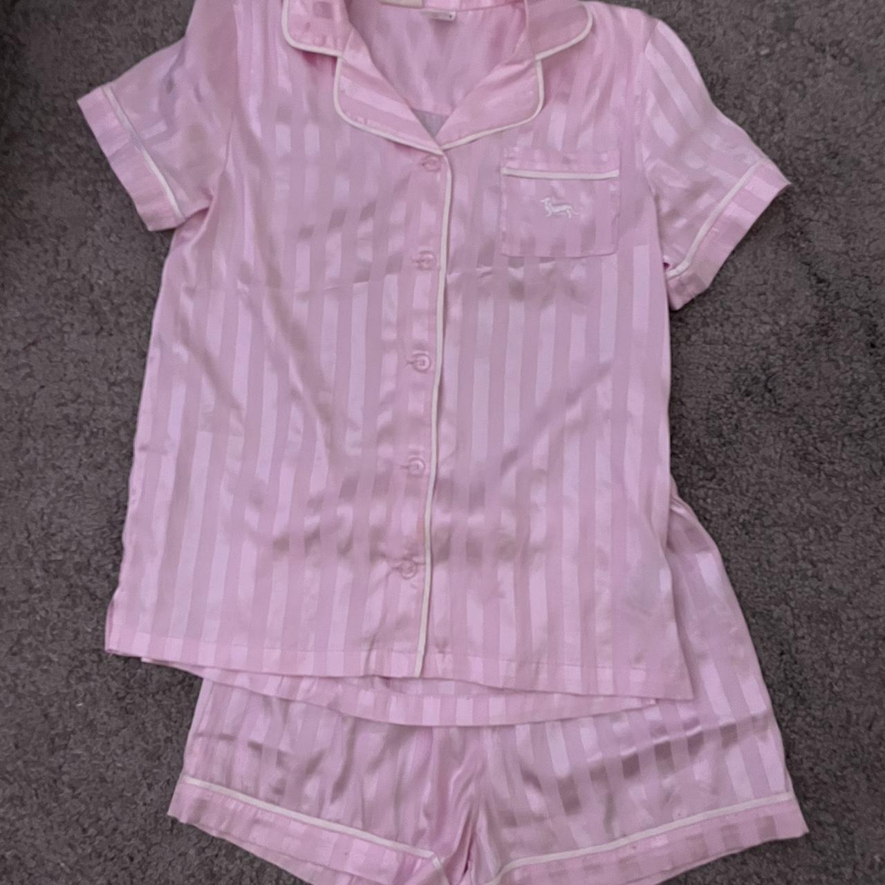 Peter Alexander - Pink and white silk pajama set - Depop