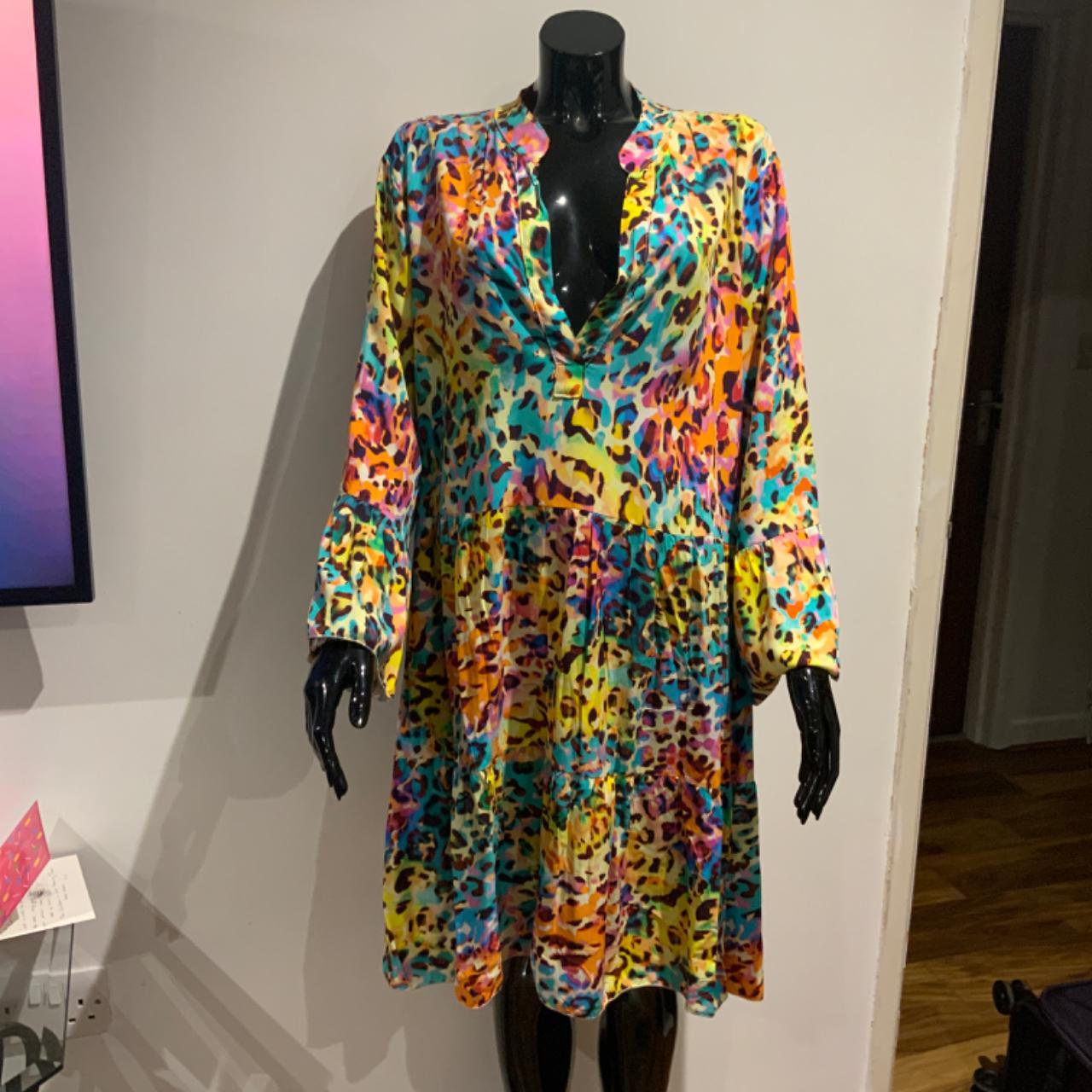 Multi coloured leopard print dress Free size Fits 14/18 - Depop
