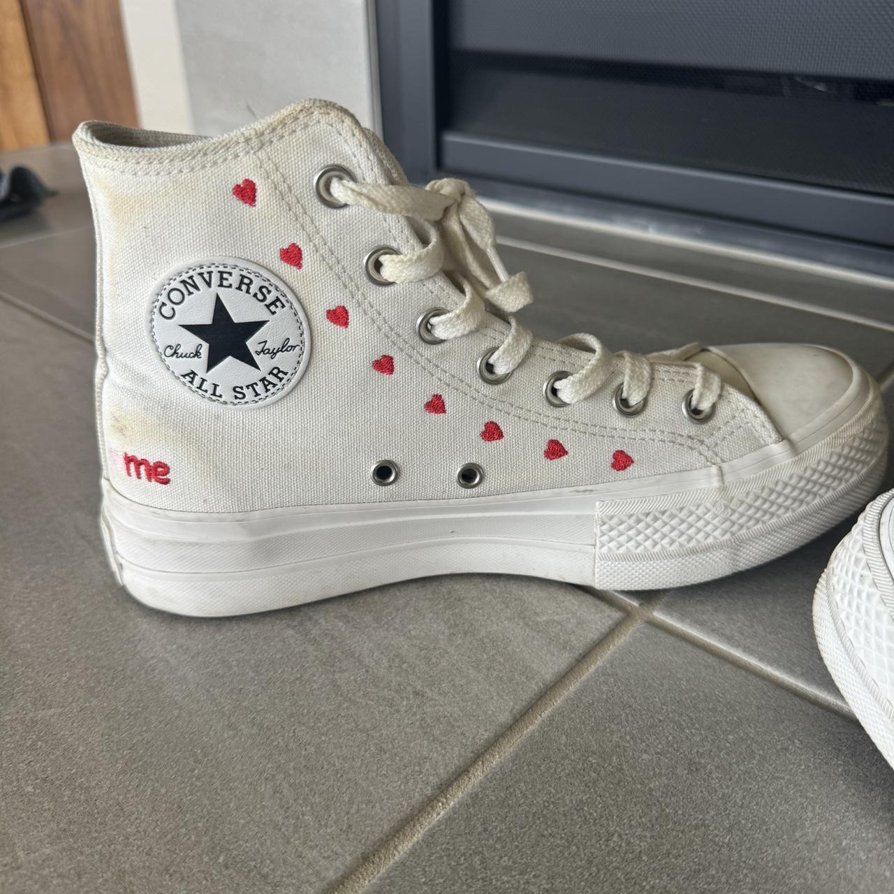 White with red heart Converse - Valentines Edition... - Depop