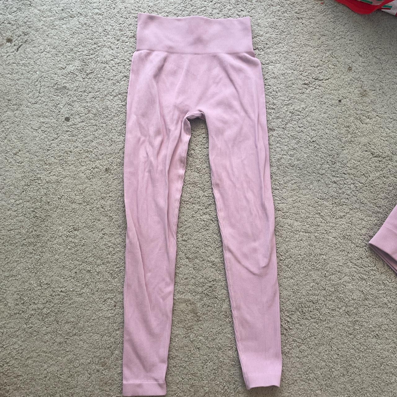 light pink workout set sports bra with padding and... - Depop