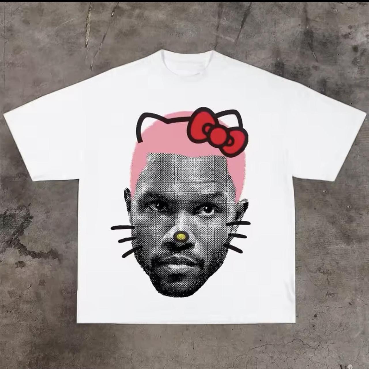 White and pink graphic tee with frank ocean design... - Depop