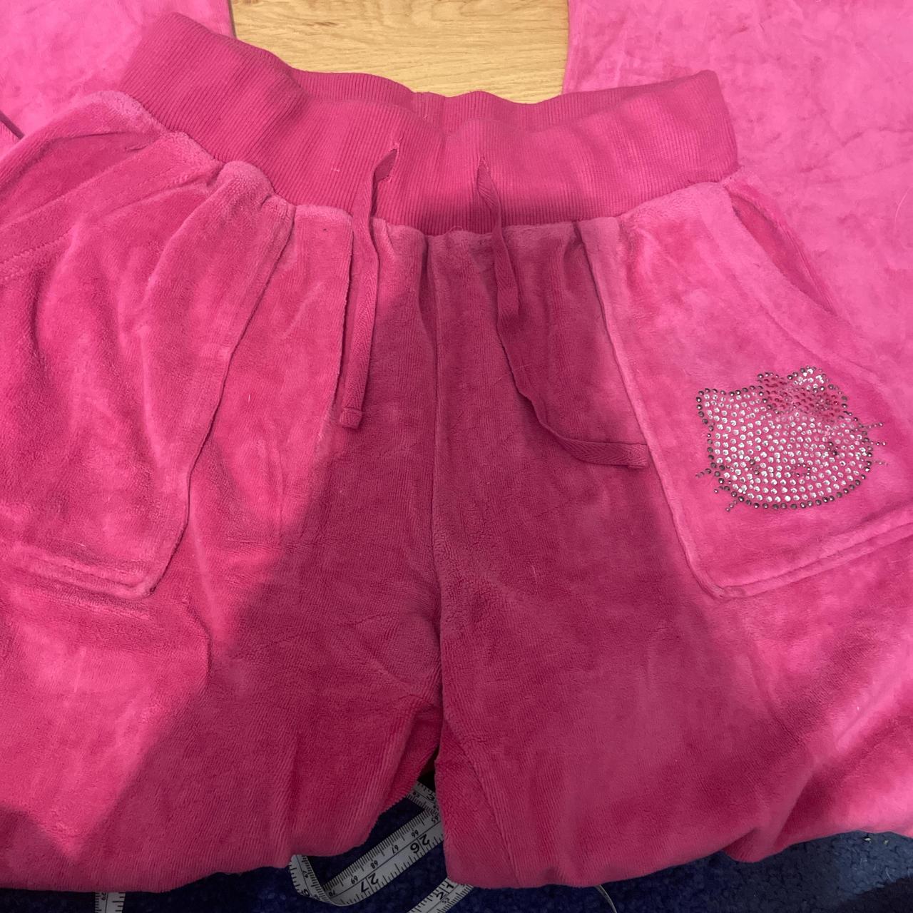 Pink Hello Kitty velour sweatpants with rhinestone... | Depop