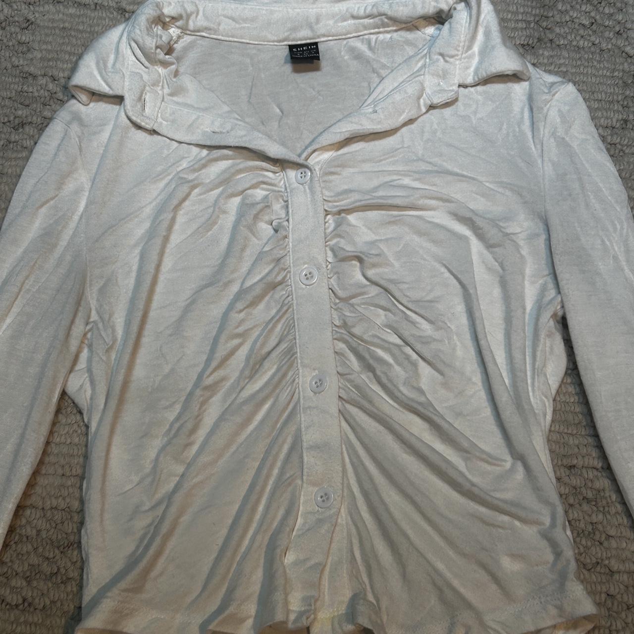 super cute white button down long sleeve shirt... - Depop