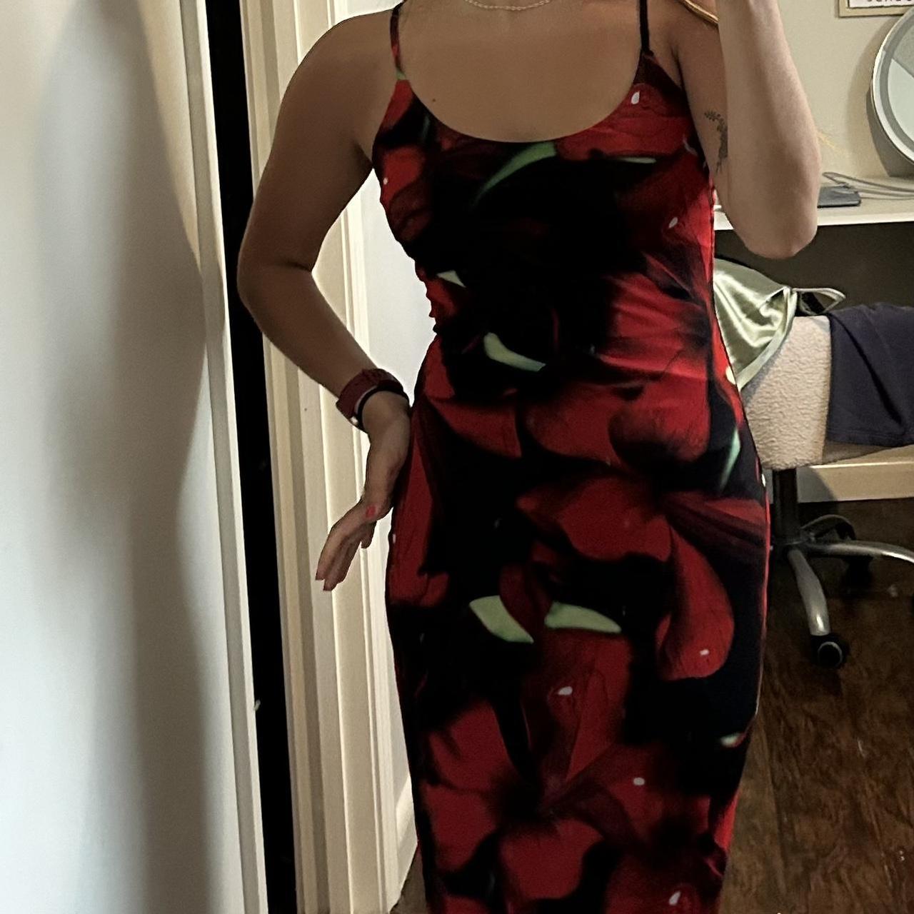 White Fox red and black flower maxi dress - Depop