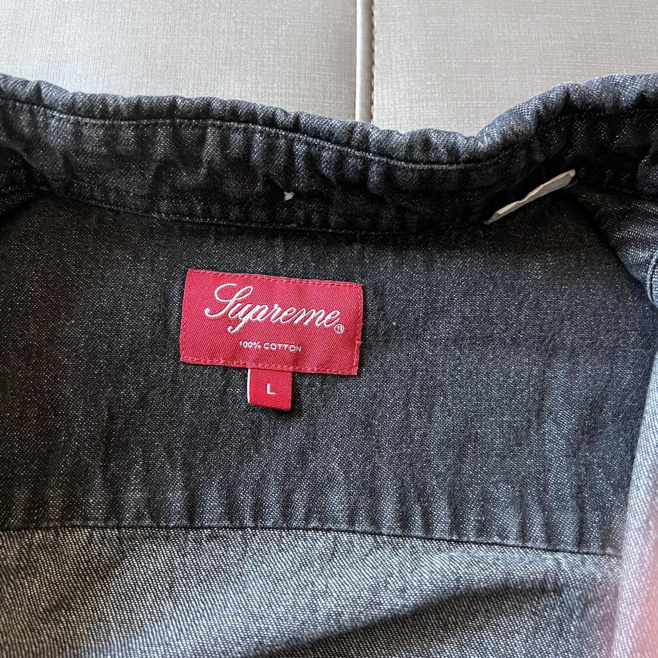 Supreme the world is yours button up denim shirt.... - Depop