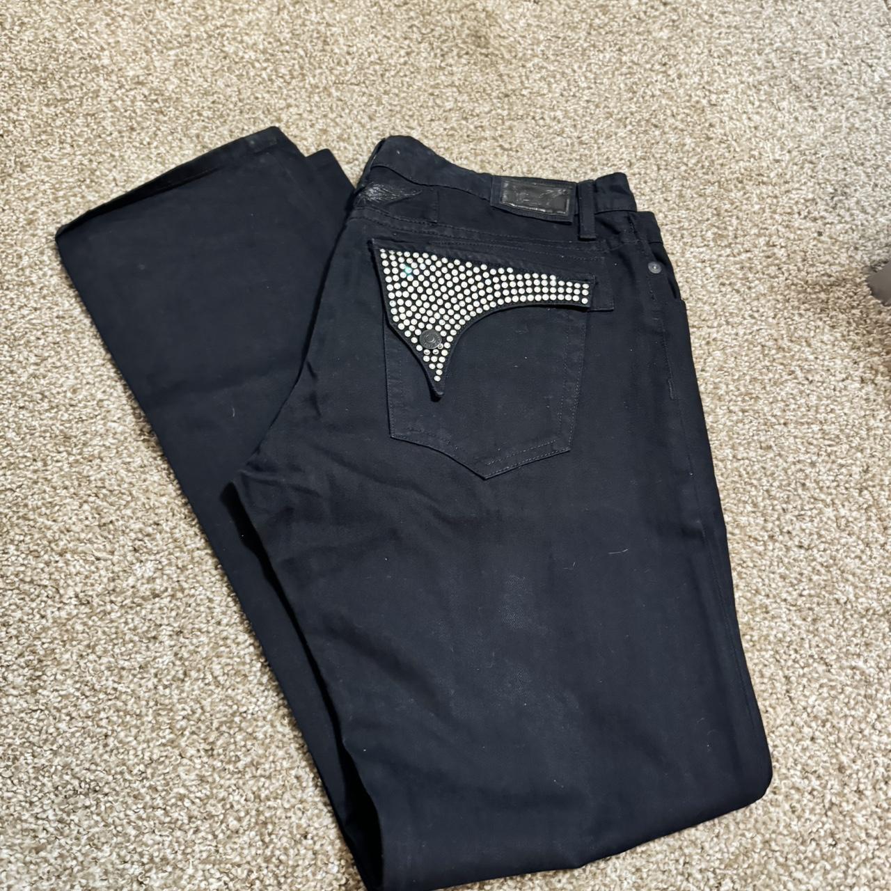 Black Robin jeans with rhinestones #y2k #2000s spill... - Depop