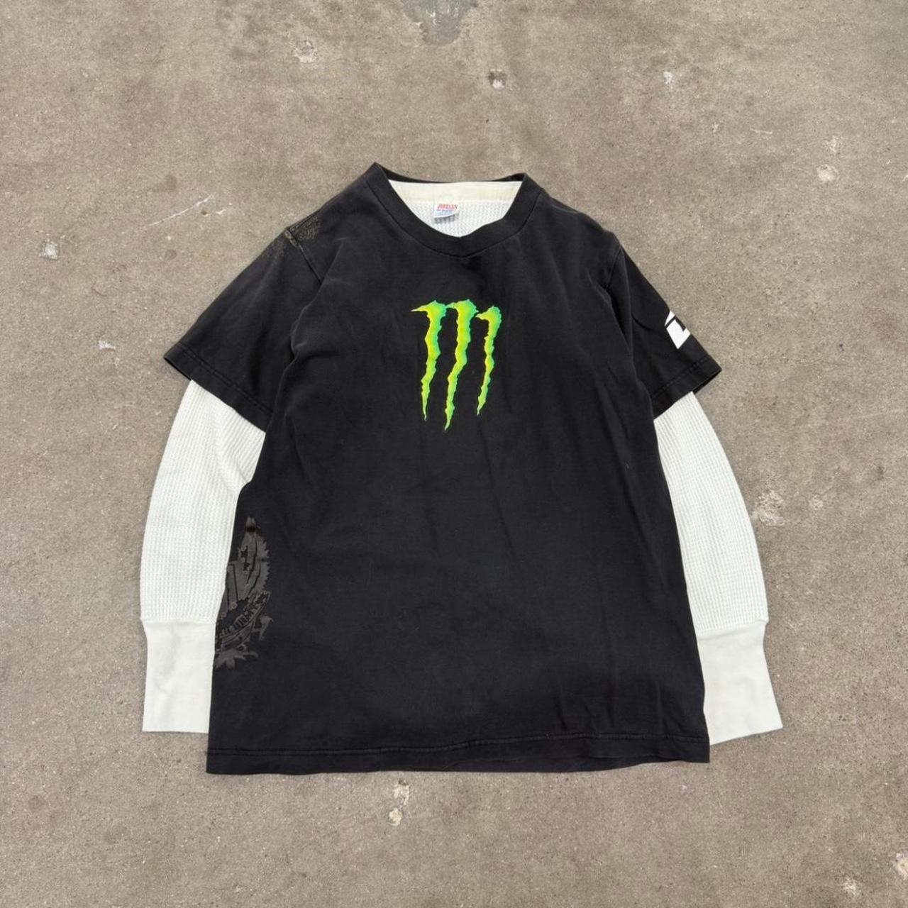 vintage y2k monster energy layered long sleeve... | Depop