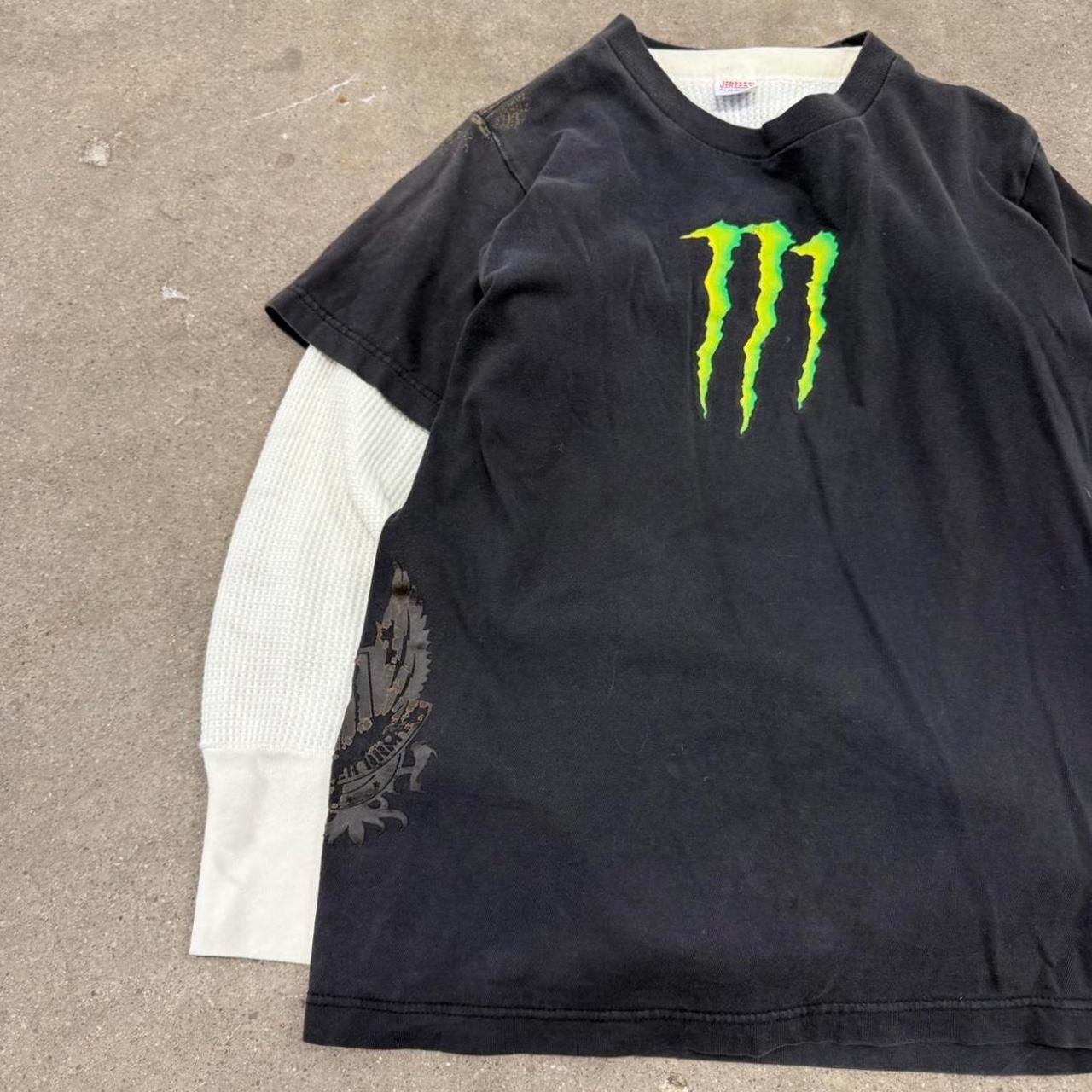 vintage y2k monster energy layered long sleeve... | Depop