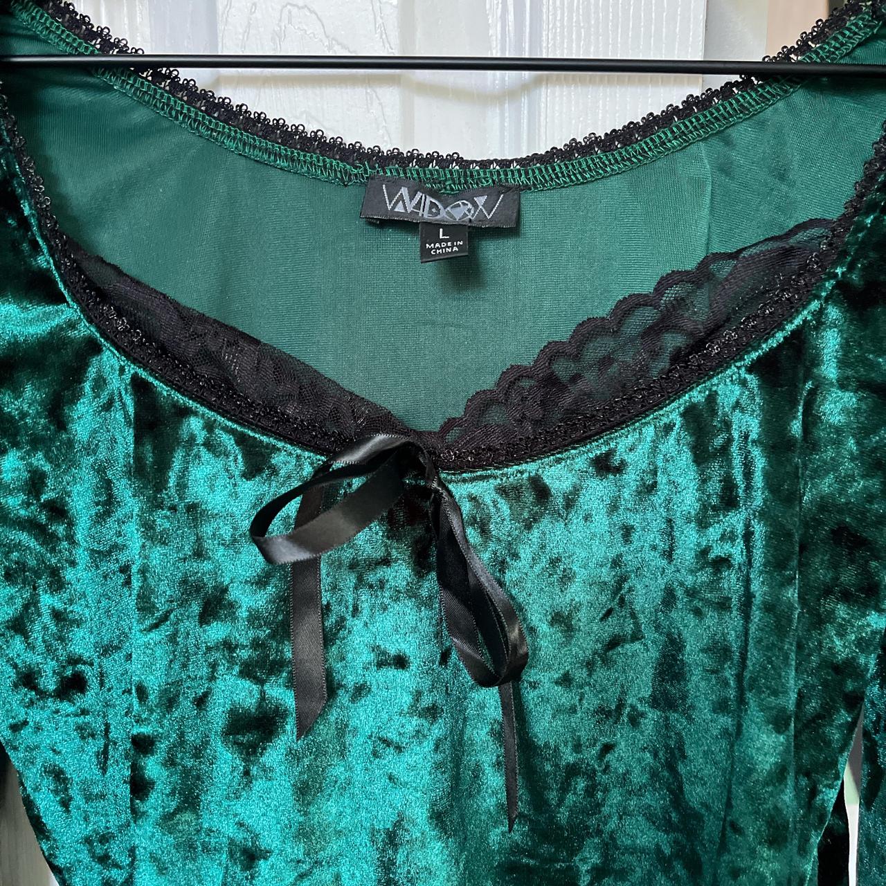 Widow Dollskill dark green velvet goth style top... - Depop