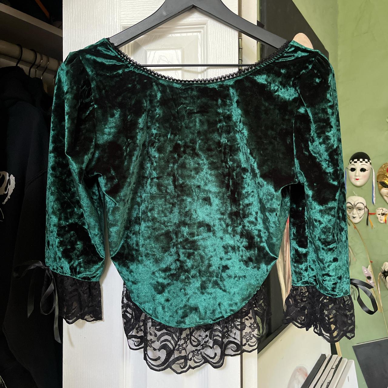 Widow Dollskill dark green velvet goth style top... - Depop