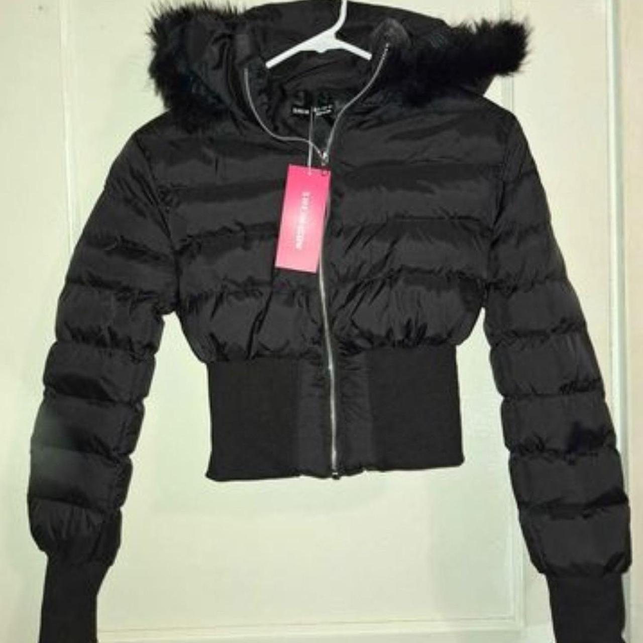 SHEIN ICON Zip-Up Fuzzy Trim Hooded Crop Puffer... - Depop